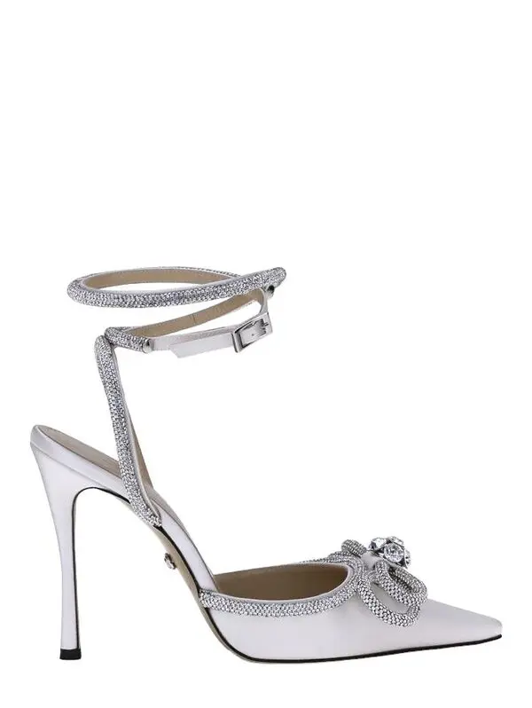 Mach & Mach Silk Pumps With Jeweled Bow - White