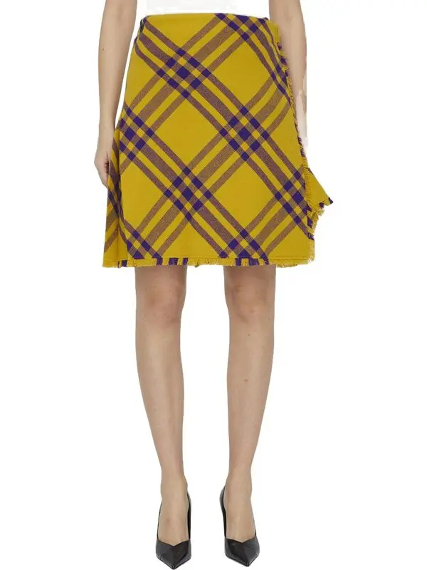 Burberry Check Wool Kilt - Yellow