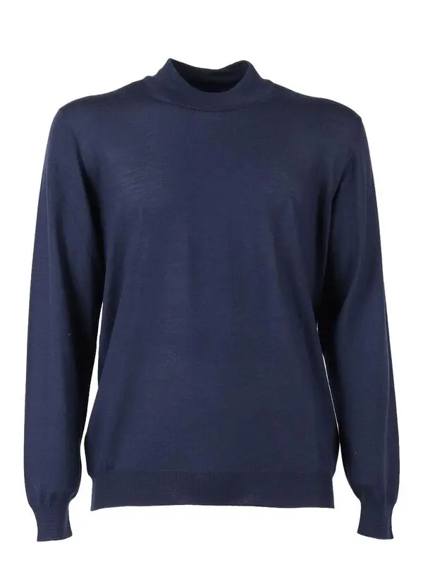 Fedeli Mock-neck Knitted Sweater - Blue
