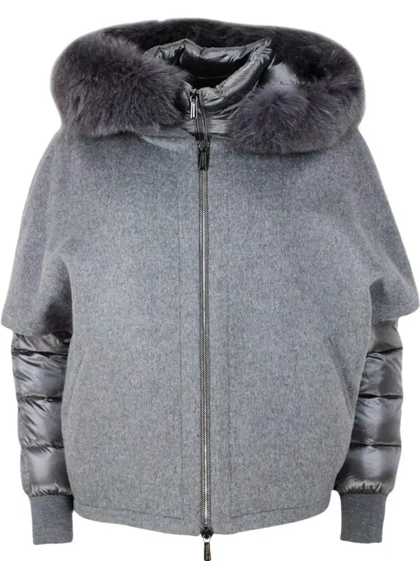 MOORER Pure Cashmere And Fox Fur-trimmed Cape Jacket - Grey