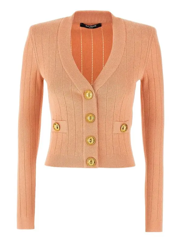 Balmain Buttoned V-neck Cardigan - Powder