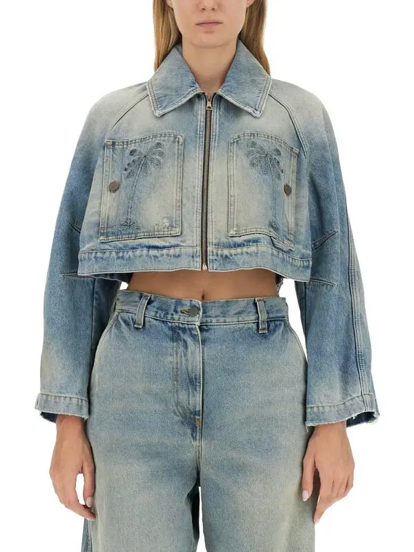 Palm Angels Cropped Fit Jacket - Baby Blue