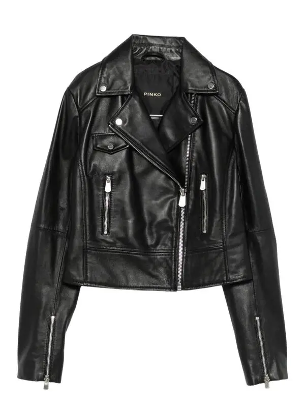 Pinko Leather Biker Jacket - Black