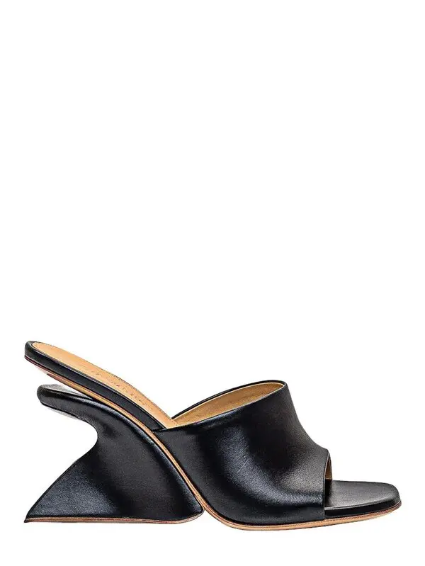 Off-White Leather Mules With Sculpted Wedge Heel - Black