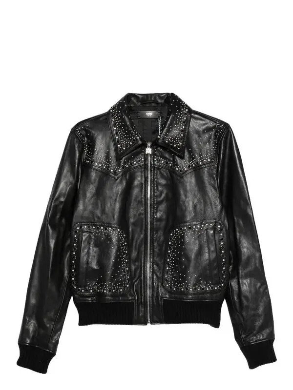 Amiri Leather Jacket With Crystal Embellishments - Black