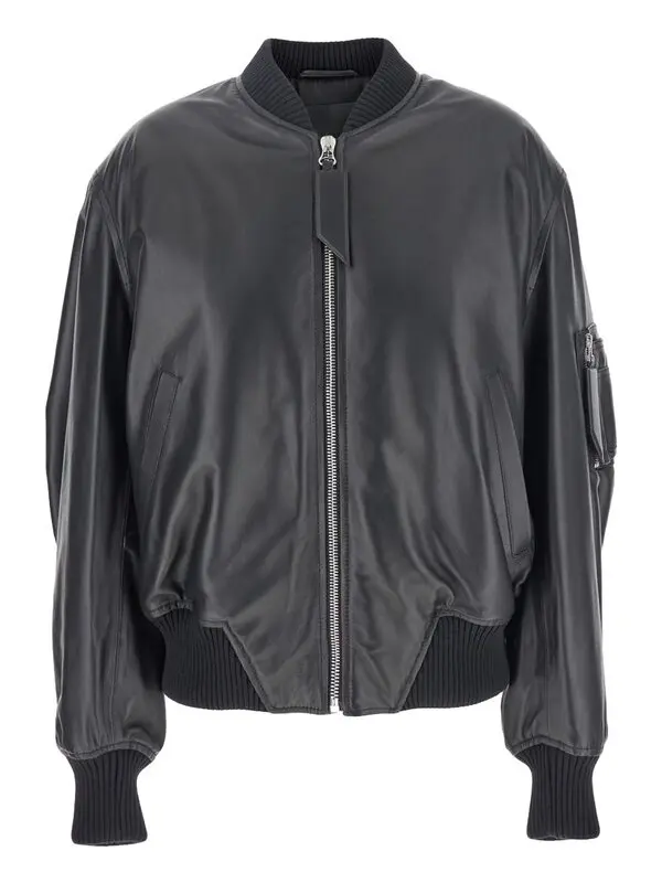 Attico Leather Zip-up Bomber Jacket - Black