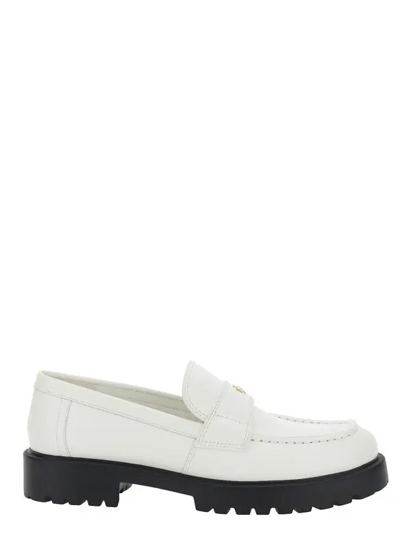 Tory Burch Loafer With Logo Plate - White