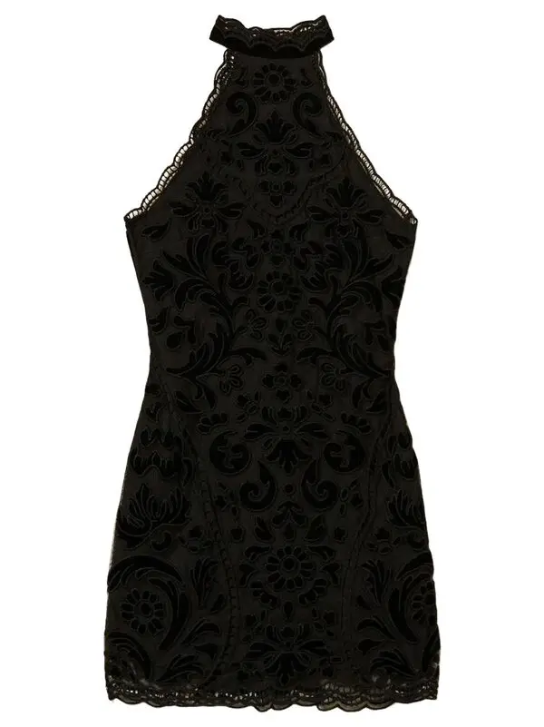 TWINSET Halter Neck Embroidered Dress - Baroque Black