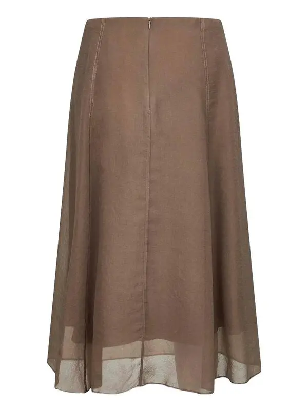 Brunello Cucinelli Flared Silk Skirt - Brown