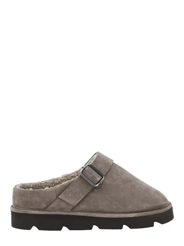 Brunello Cucinelli Fur-trimmed Sabots - Grey