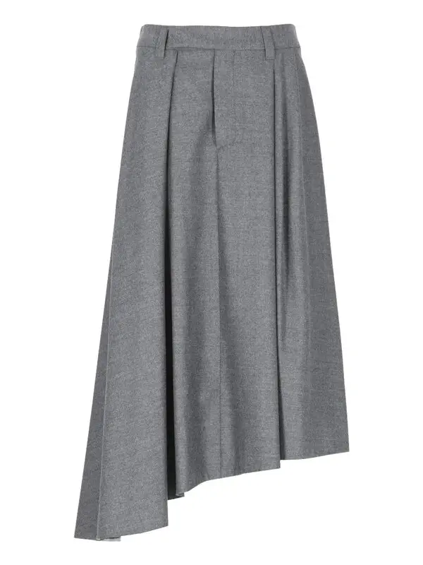 Brunello Cucinelli Virgin Wool Asymmetrical Skirt - Grey