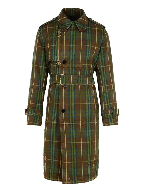 Burberry Cotton Trench Coat With Check Pattern - Green