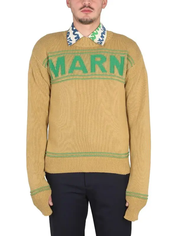 Marni Knit Sweatshirt With Logo - Yellow