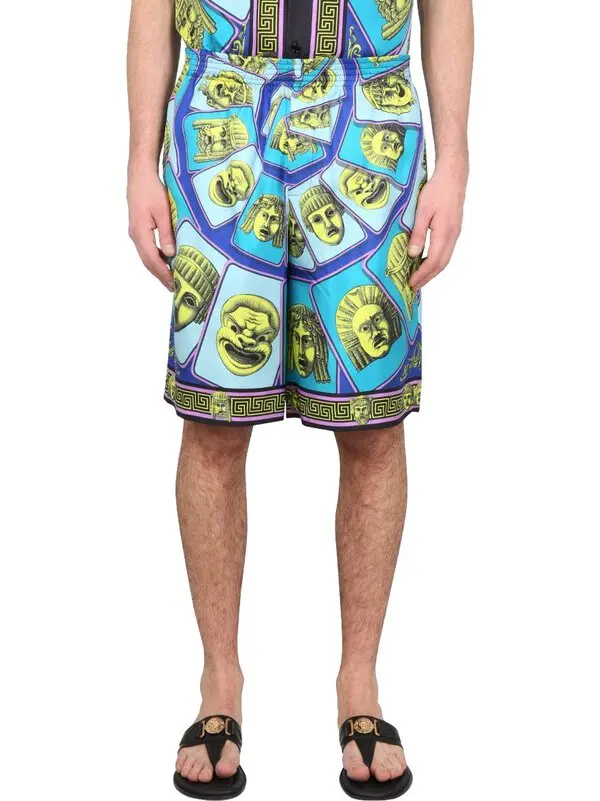 Versace Printed Silk Shorts - Green