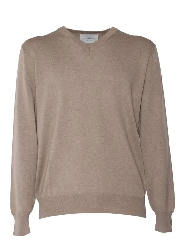 BALLANTYNE Silk Cotton V-neck Pullover - Brown
