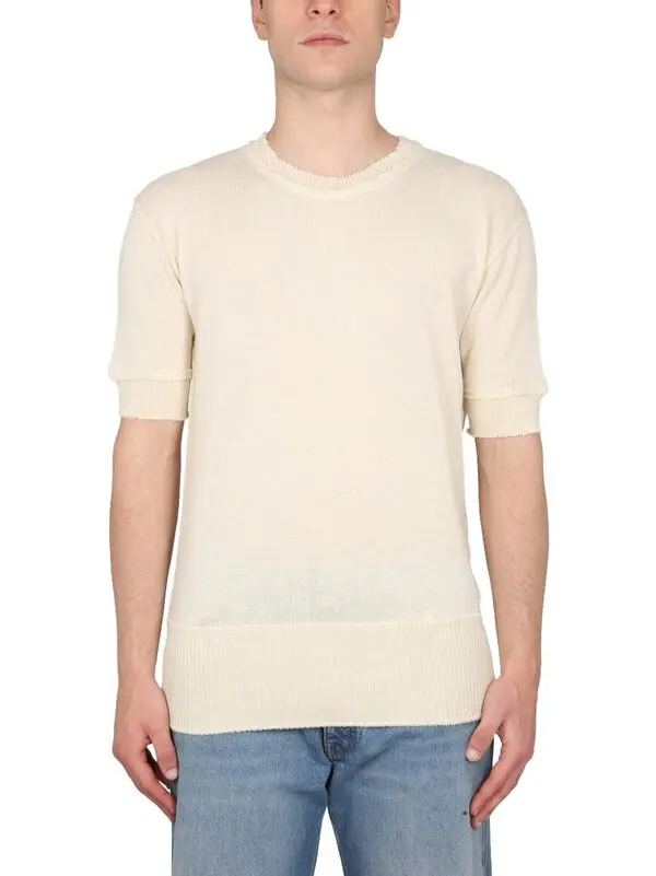 MAISON MARGIELA Wool Blend Short Sleeve Sweater - White