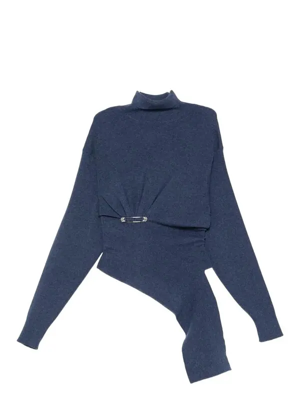 LANVIN Wool-cashmere Blend Top With Safety-pin Detail - Blue