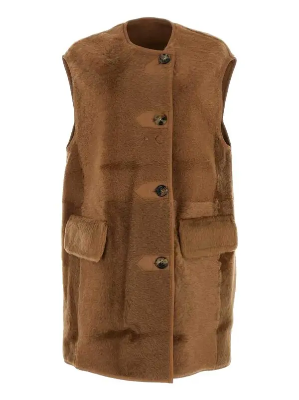 Max Mara Effige Sleeveless Shearling Coat - Brown