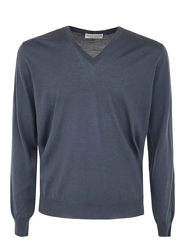 FILIPPO DE LAURENTIIS Royal Merino V-neck Sweater - Blue