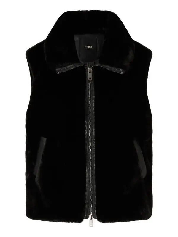 Pinko Faux Fur Sleeveless Jacket - Black