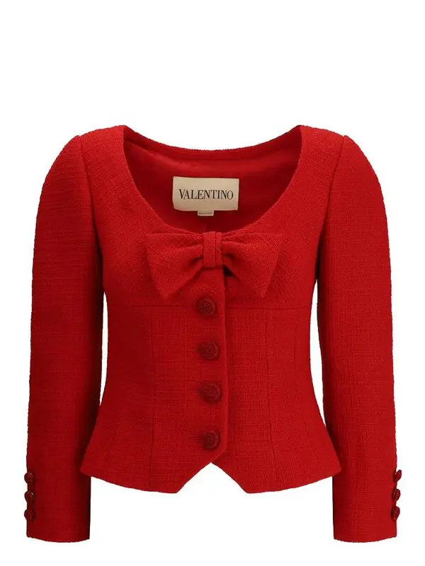 Valentino Garavani Plain Wool Tweed Short Jacket - Red
