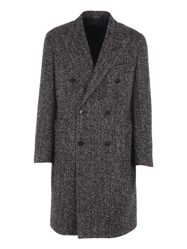 Tagliatore Double-breasted Herringbone Wool-blend Coat - Black