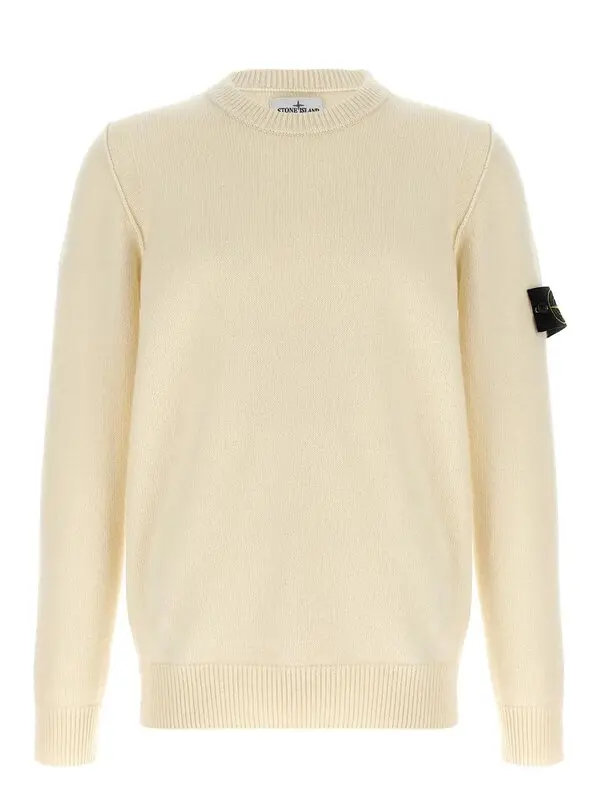 Stone Island Logo Badge Wool-blend Sweater - White
