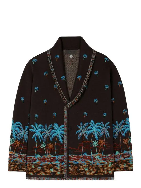 Alanui Hawaiian Print Shawl Collar Cardigan - Brown/blue