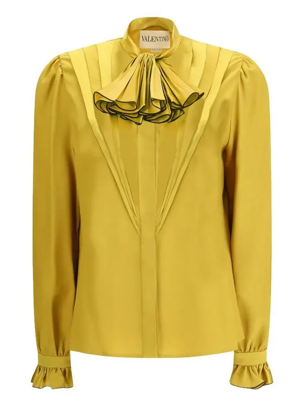 Valentino Garavani Ruffled And Pleated Silk Blouse - Yellow