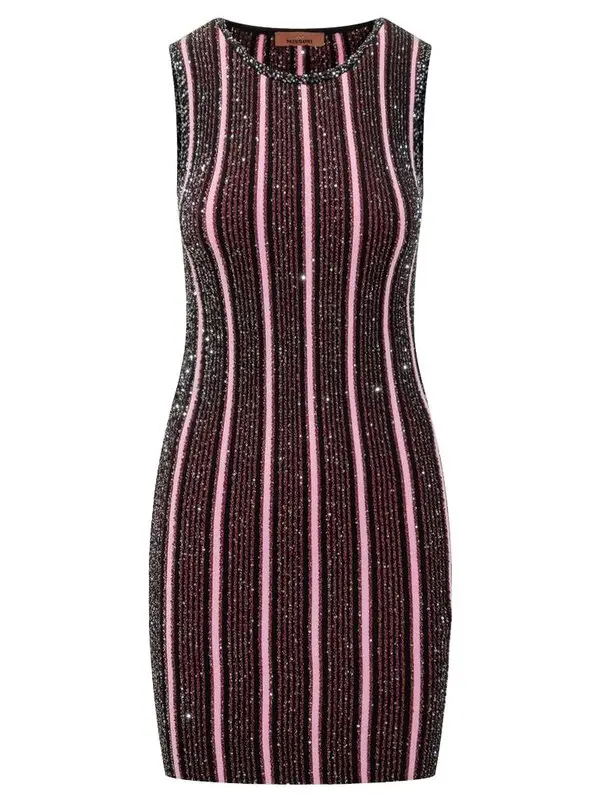 Missoni Sleeveless Glittered Striped Dress - Black