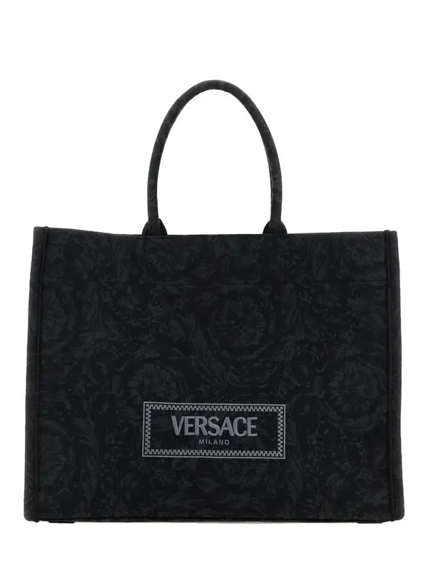 Versace Embroidered Athena Shopping Bag - Black