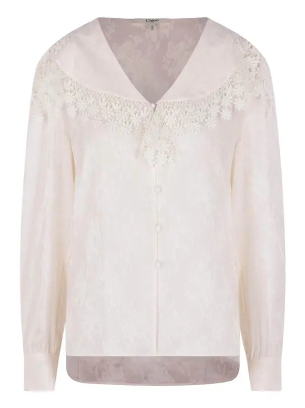 Chloé Floral Silk Jacquard Blouse - Beige
