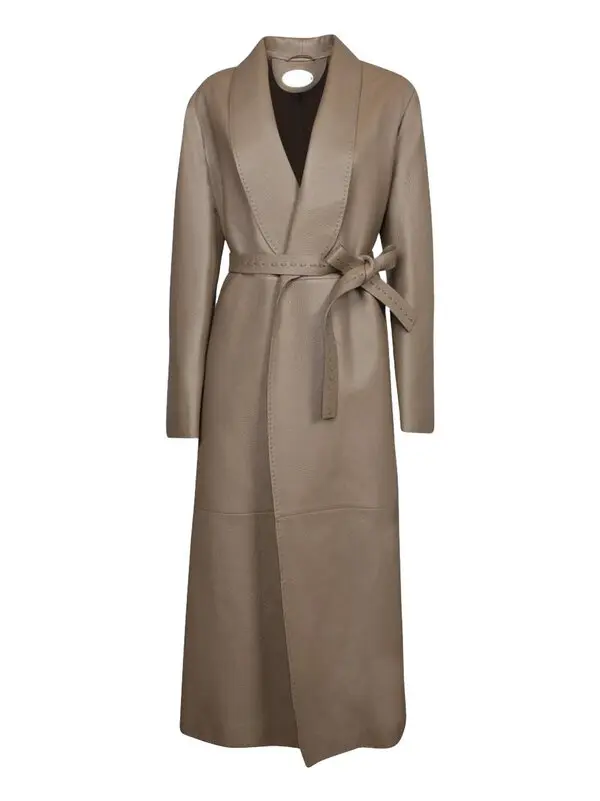 Fendi Long Leather Coat - Green