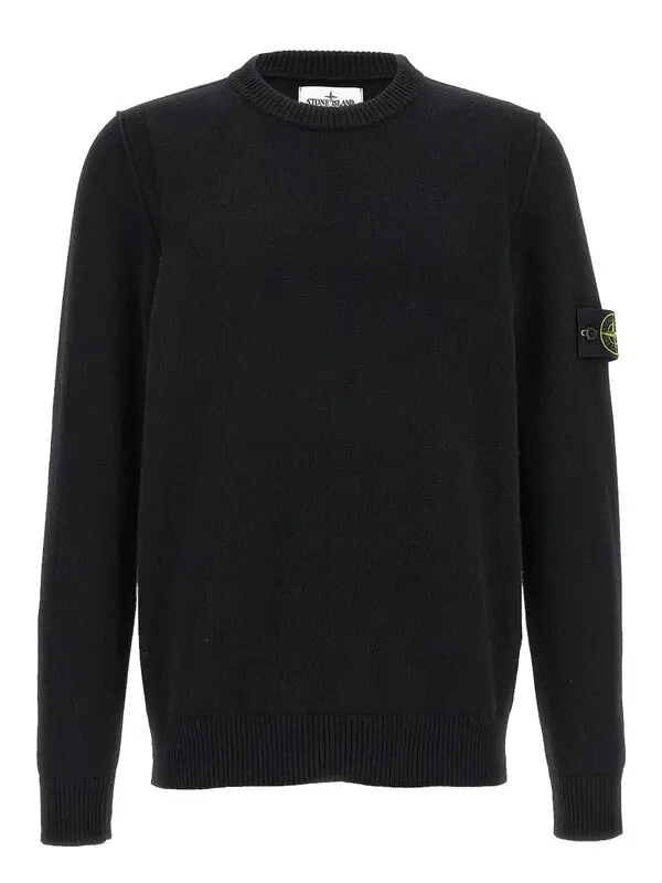 Stone Island Logo Badge Crewneck Sweater - Black