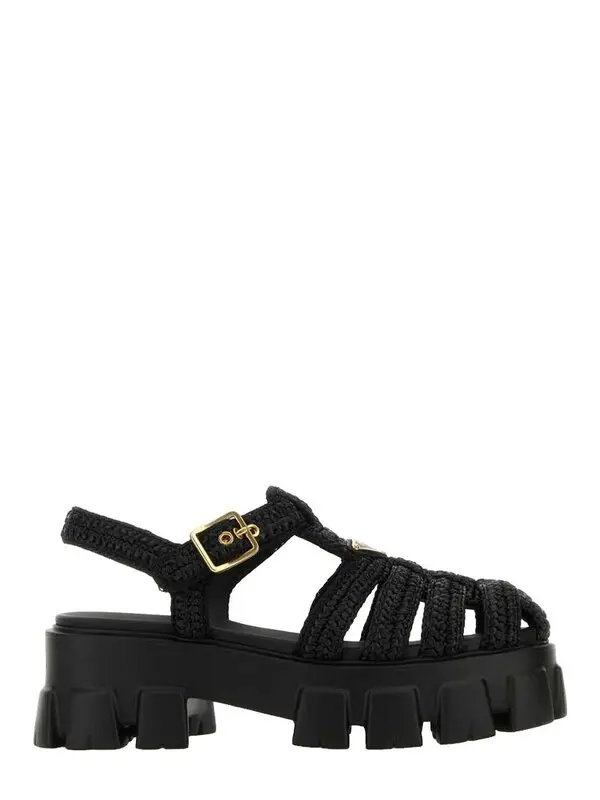 Prada Monolith Raffia Sandals - Black