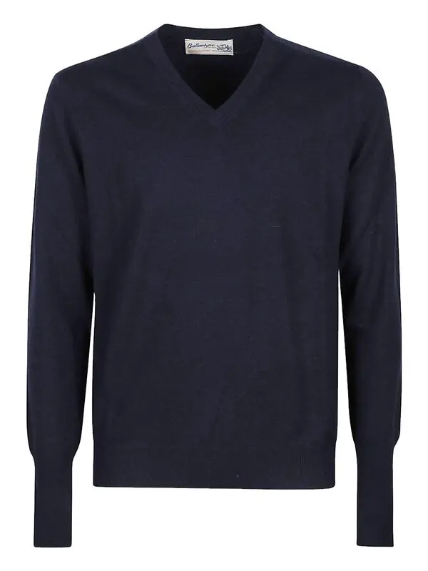 BALLANTYNE Plain V-neck Cashmere Sweater - Blue