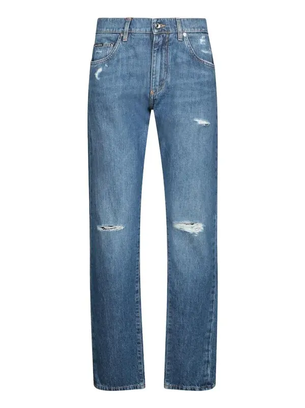 Dolce & Gabbana Regular Waist Ripped Jeans - Blue