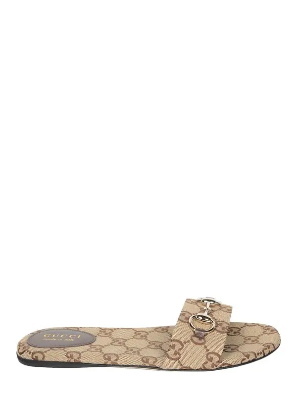 Gucci Gg Print Flat Sandals - Beige