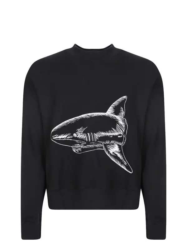 Palm Angels Cotton Sweatshirt With Shark Print - Black