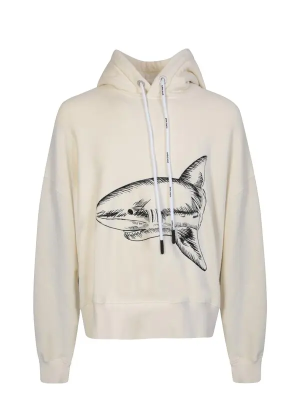 Palm Angels Cotton Hoodie With Shark Print - White