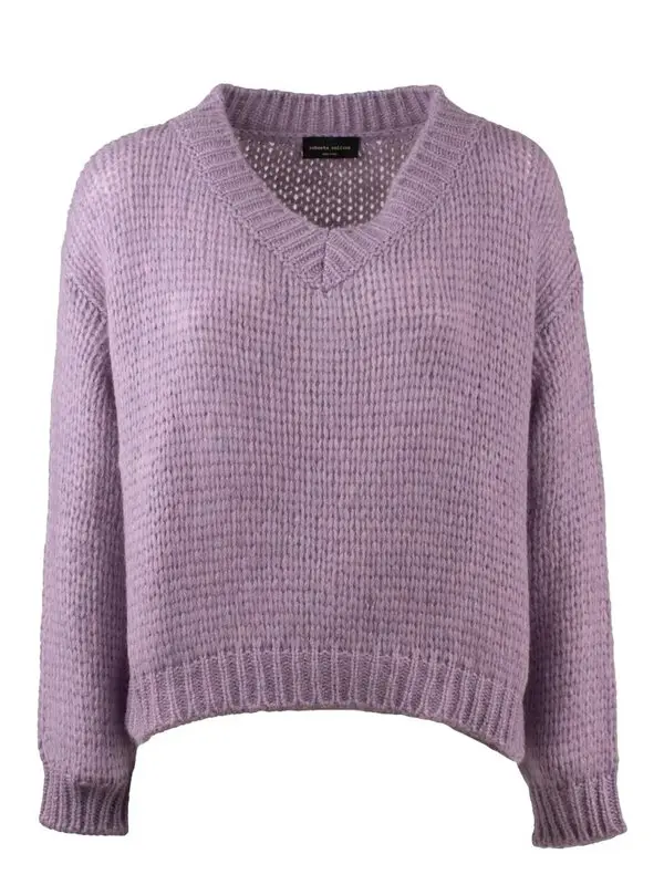ROBERTO COLLINA Relaxed Fit Alpaca Blend V-neck Sweater - Purple