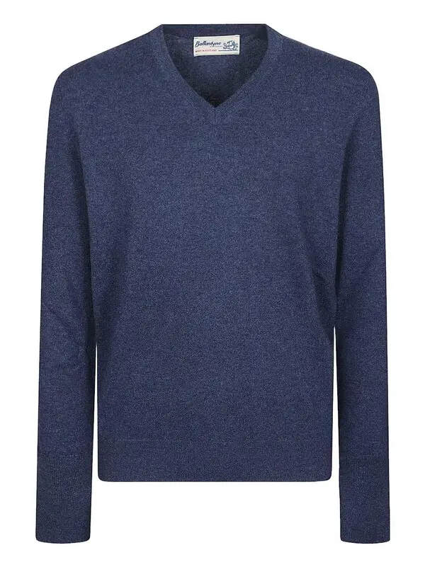BALLANTYNE Plain V-neck Cashmere Sweater - Blue