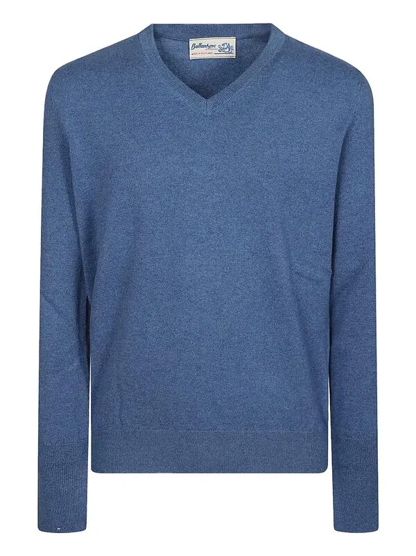 BALLANTYNE Plain V-neck Cashmere Sweater - Blue