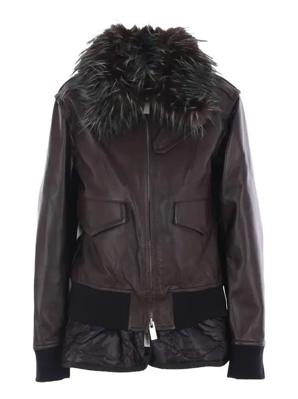 Sacai Leather Bomber Jacket With Quilted Vest - Brown