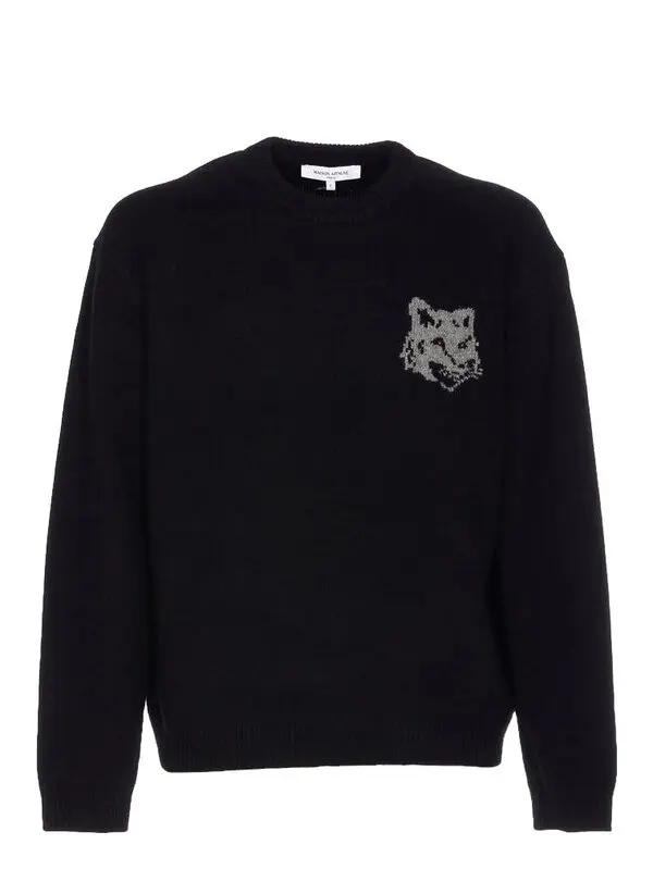 Maison Kitsuné Fox-head Intarsia Crew Neck Knitwear - Black
