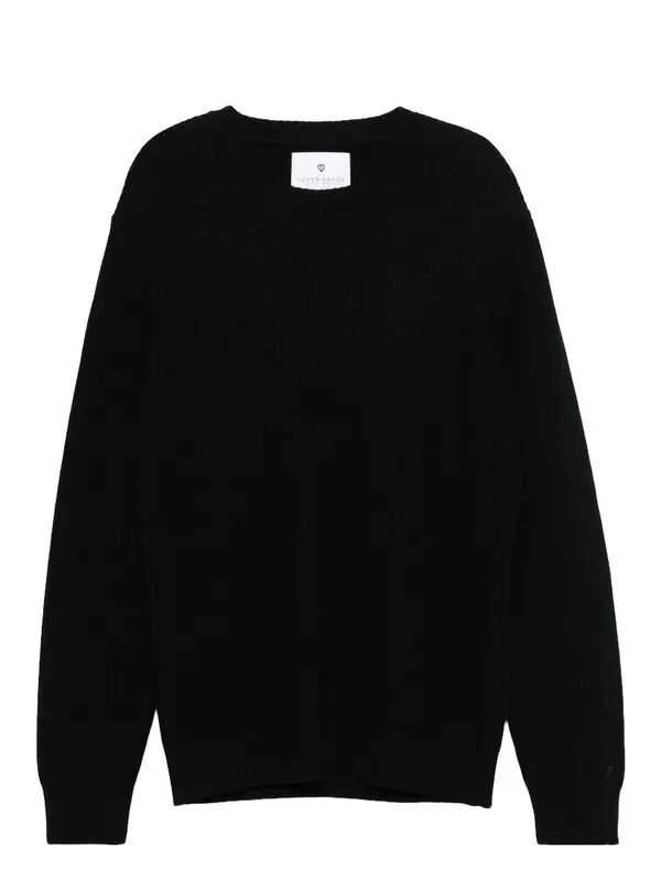 SEVEN GAUGE Wool Fisherman's Knit Crew Neck Sweater - Black