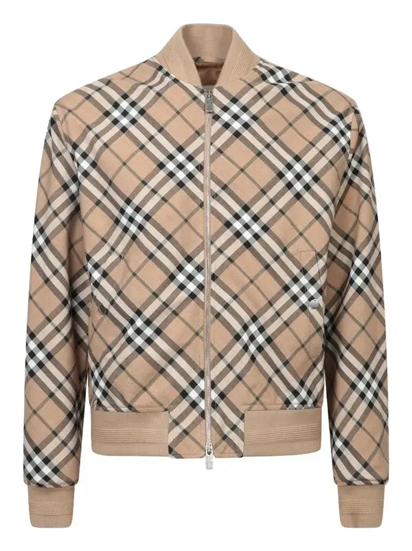 Burberry Long Sleeve Bomber Jacket - Beige