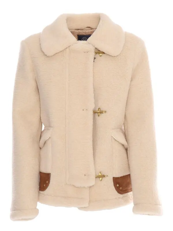 FAY Shearling Jacket With Leather Details - Beige