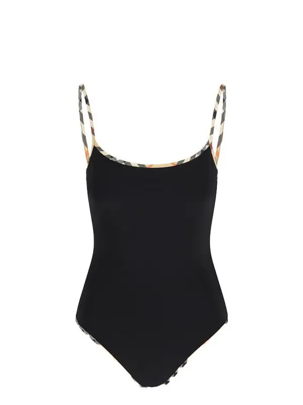 Burberry Slim-fit Swimsuit With Check Piping - Black