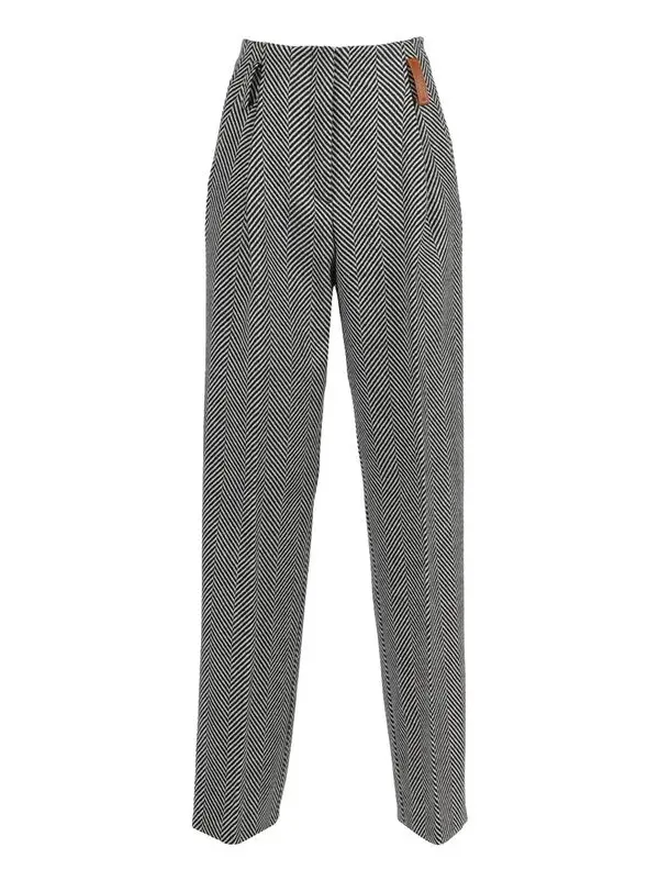 FORTE_FORTE High-waisted Chevron Wool Trousers - Gray